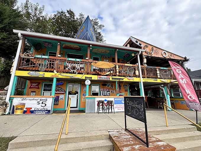 A boat on the roof and a chalkboard promising breakfast &mdash; 3rd Chute means serious business about fun.