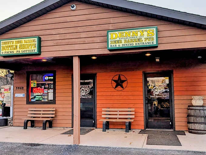 Two benches out front, perfect for resting up before attempting the meal of your lifetime.