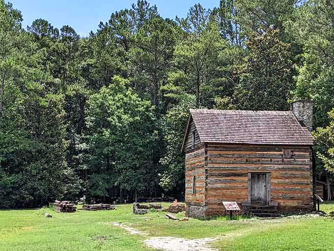 This weathered log fort has stood through Georgia summers, winters, and probably a few dramatic thunderstorms too.