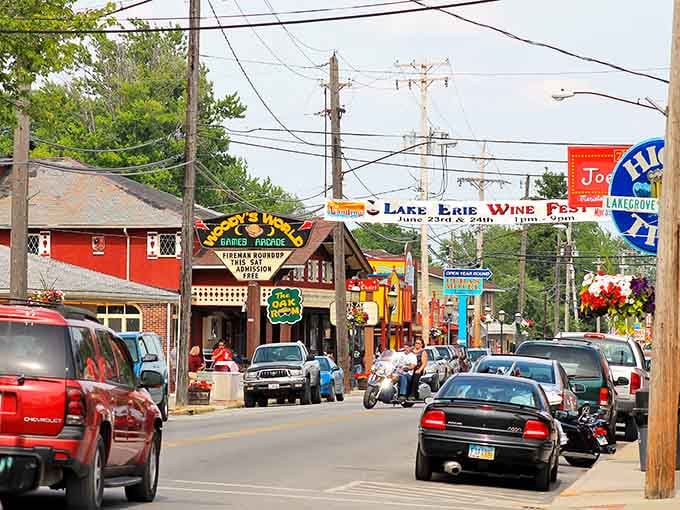 This lakeside strip buzzes with colorful signs promising fried fish, ice cream, and pure summer nostalgia.