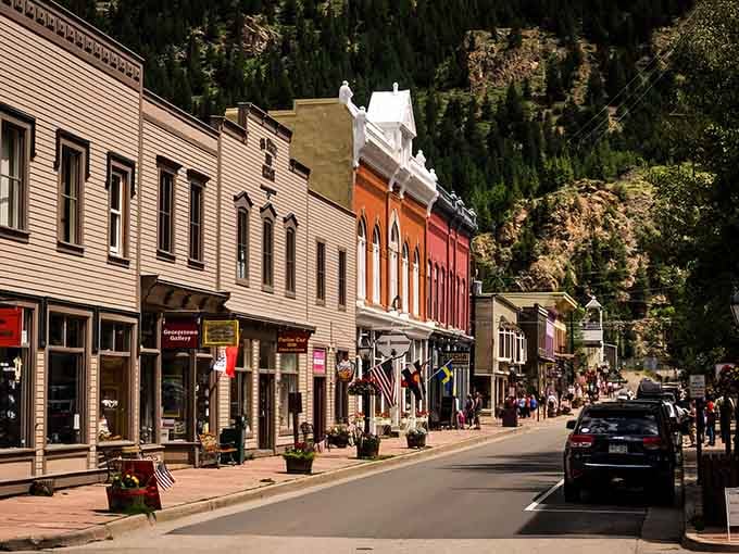 Georgetown's colorful Victorian storefronts line up like a perfectly preserved postcard from the silver boom era.