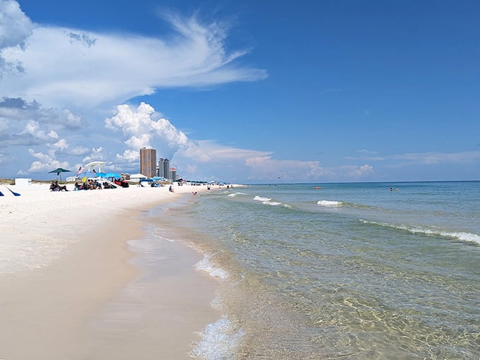 That emerald water meeting sugar-white sand is what beach dreams are made of, minus the Florida traffic jams.