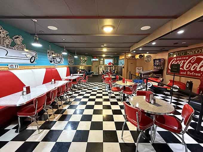 Red booths, checkered floors, and classic car murals &mdash; Dutch Mill Cafe is nostalgia you can actually sit down in.