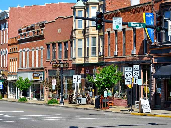 Millersburg's Monroe Street serves up classic brick storefronts and small-town charm that no GPS can truly prepare you for.