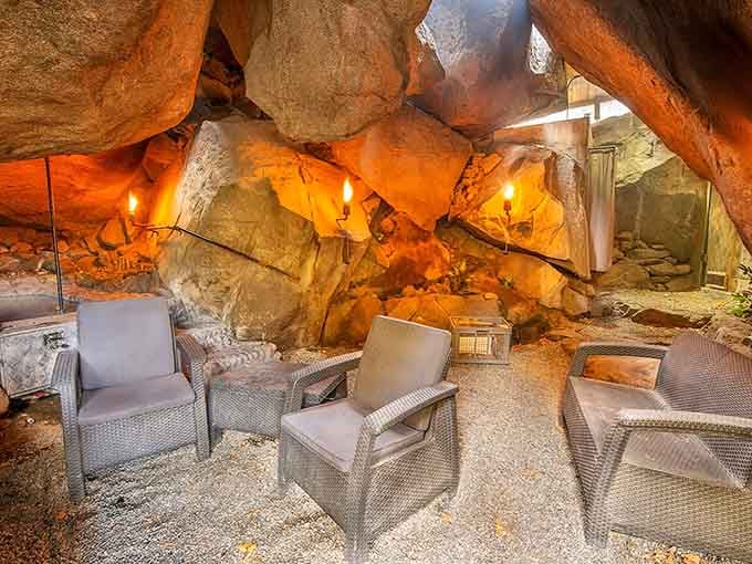 Golden light transforms ancient stone into something magical, proving caves clean up nicely with proper lighting.