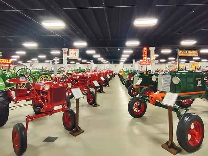 Row after row of gleaming tractors, proof that someone in Virginia takes their iron seriously.