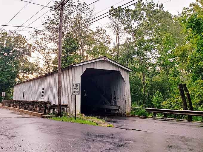 A rainy day can't dampen the charm of this 1872 treasure standing quietly in Stockton, New Jersey.