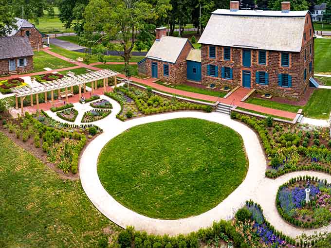 From above, the gardens look like a green crop circle with better landscaping and far more colonial charm.
