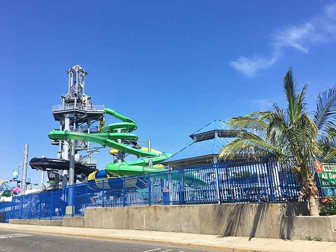 Those green slides twisting against a perfect blue sky are basically New Jersey's version of a siren song.
