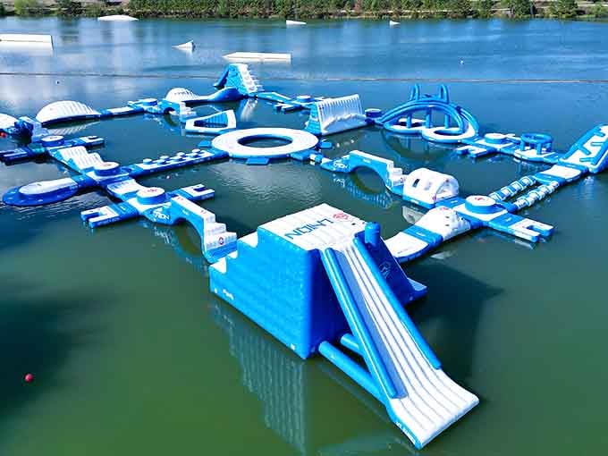 This sprawling blue and white wonderland floating on Little River's lake is your childhood dreams made real and inflatable.