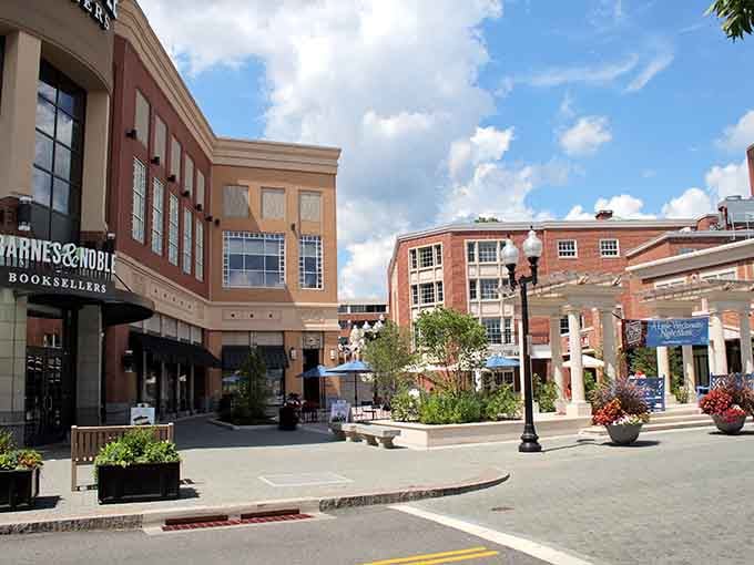 Barnes & Noble anchors this sun-drenched plaza where flower boxes and caf&eacute; umbrellas make every errand feel like a mini vacation.