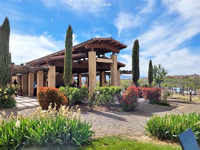 Colorful blooms frame this stunning Verde Valley pavilion, where every sip comes with a view worth savoring.