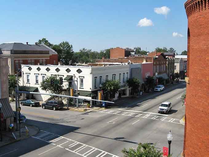 From up high, Americus reveals a downtown skyline of warm brick and quiet Southern confidence.