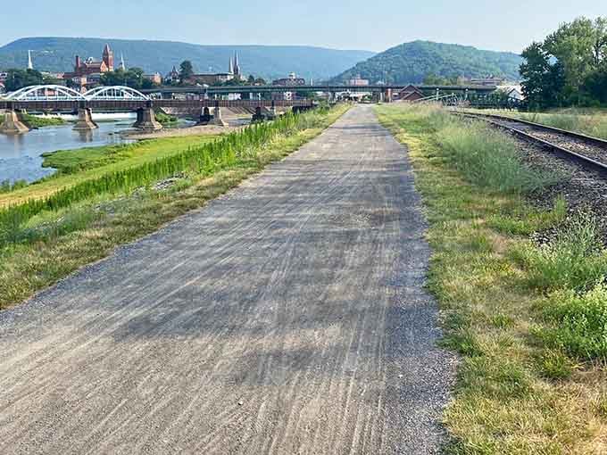 Railroad tracks, river bridges, and mountain skylines all at once &mdash; the C&O Canal towpath delivers scenery nobody asked for but everyone deserves.