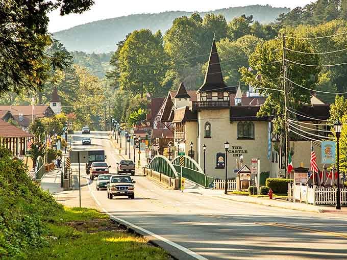 Morning mist rolls over timber-framed buildings that transport you straight to the German countryside without a passport.
