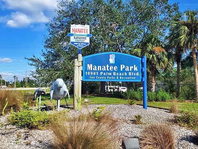 That cheerful manatee statue greets you at the entrance, promising the real deal just steps away inside.