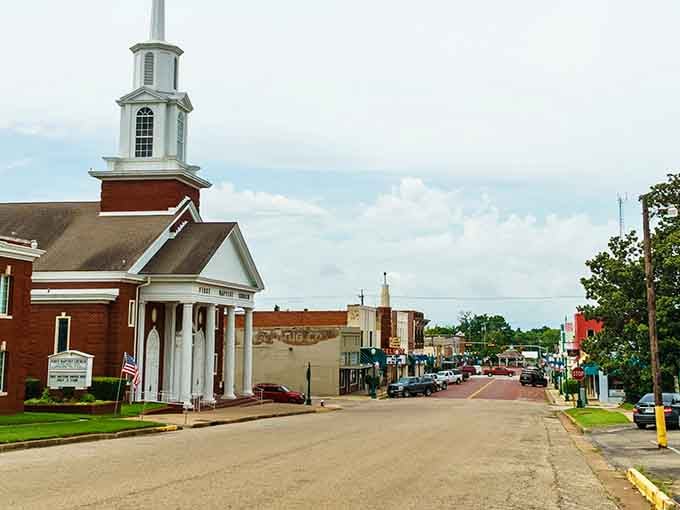 That church steeple pointing skyward seems to say, "Yes, you really did find one of Texas's best little towns."