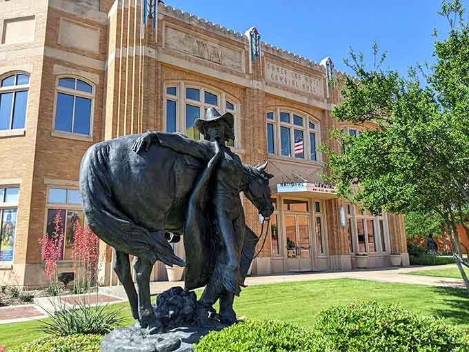 A cowgirl and her horse stand quietly outside, radiating the kind of steady strength that built the American West.