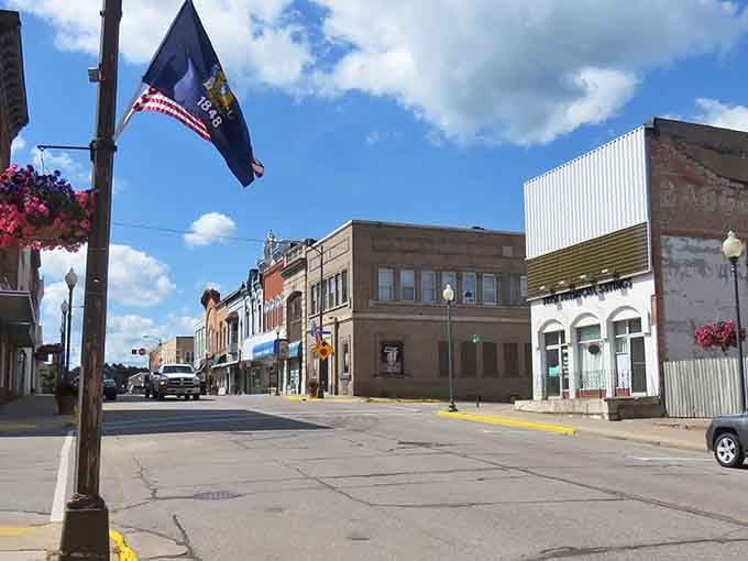 The Wisconsin state flag flies proudly here, reminding everyone that Neillsville has been doing things right since 1849.