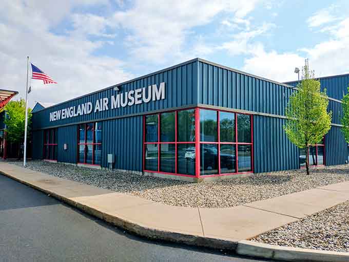 Clean lines, fresh air, and a whole lot of aviation wonder tucked into this sleek blue building.
