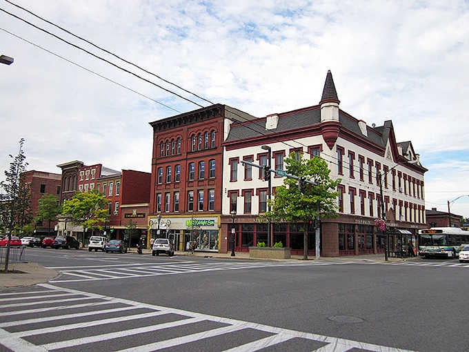 That dramatic corner building with its arched windows says, "I've got stories, and I'm not telling all of them."