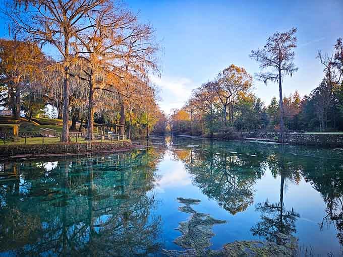 When autumn meets crystal-clear spring water, you get reflections so perfect they'll make your camera weep with joy.