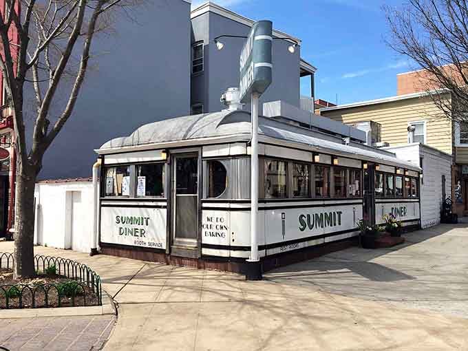That gleaming stainless steel exterior practically glows in the sunshine, promising hot coffee and even hotter breakfast inside.