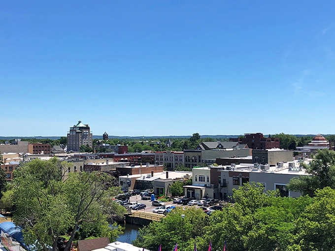 From up high, Traverse City reveals itself like a beautifully wrapped gift, green trees hugging a skyline full of wonderful surprises.