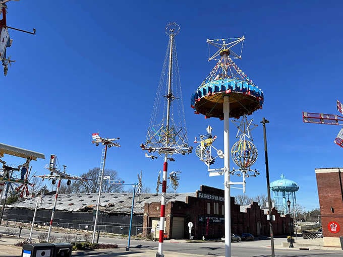 Against a crisp blue sky, these magnificent mechanical sculptures spin and shimmer like the world's greatest wind chimes.