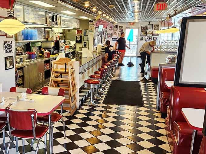 Black and white floors, red vinyl booths, and the smell of something wonderful. This is what happiness looks like.