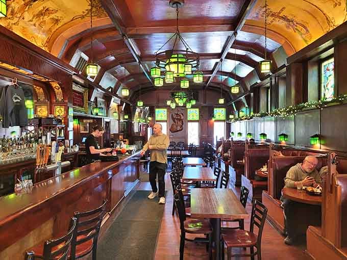 Step inside and suddenly you're dining in a time when craftsmanship meant something and ceilings knew how to make an entrance.