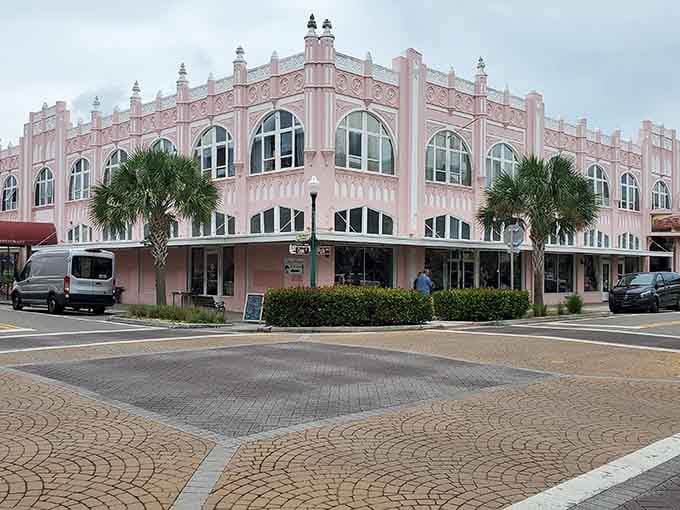 That pink Turner Building isn't just architecture, it's Arcadia announcing itself like a showstopper at a small-town talent show.