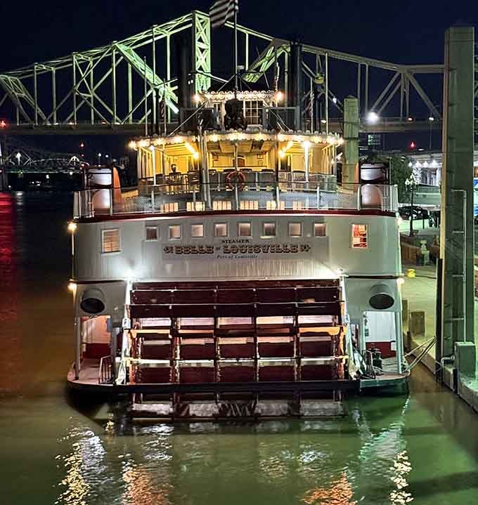That paddlewheel isn't just decoration. It's the real deal, churning the Ohio River just like it has for generations.