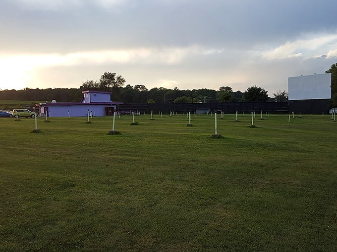 Row after row of speaker posts stand at attention, like little soldiers guarding an evening of pure, uncomplicated joy.