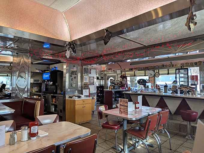 Chrome, vinyl, and just enough spooky d&eacute;cor to remind you this isn't your average Tuesday lunch spot.