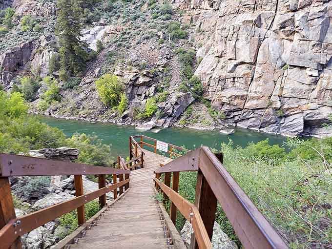 These wooden stairs lead down to something magical. Your legs will forgive you eventually.