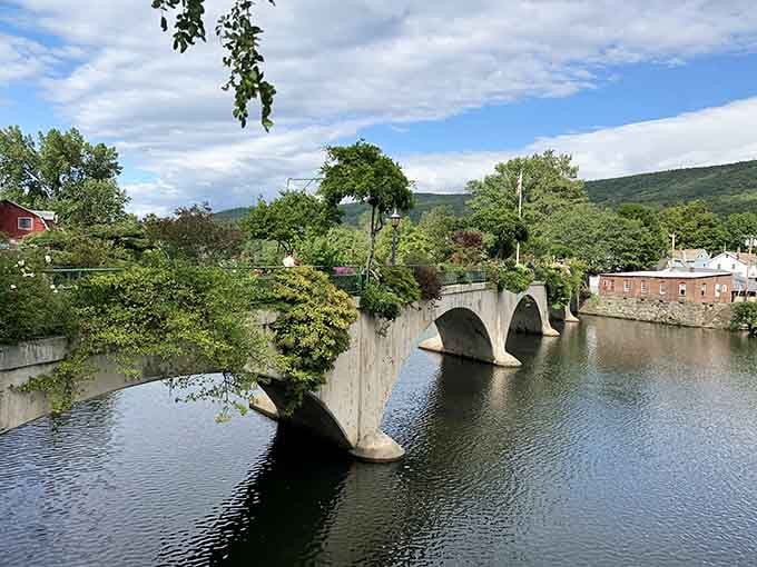 Those graceful concrete arches reflecting off the Deerfield River could make a painter weep with joy.