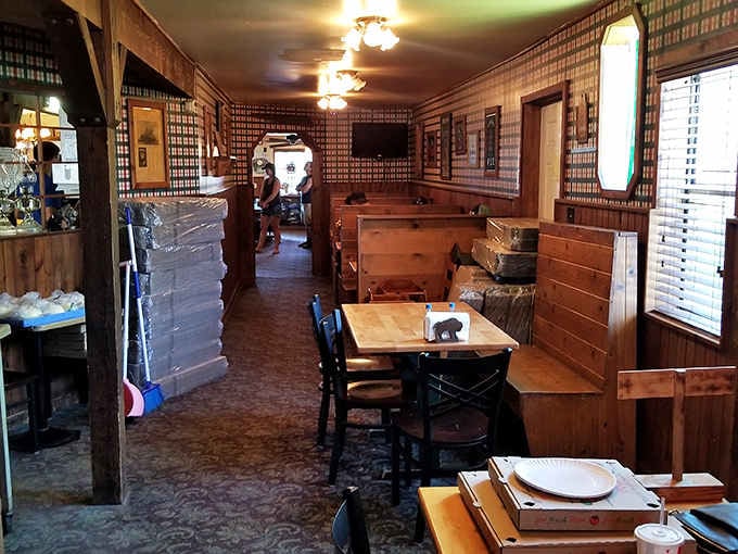 Knotty pine walls, sturdy booths, and the kind of quiet warmth that makes you forget your phone exists.