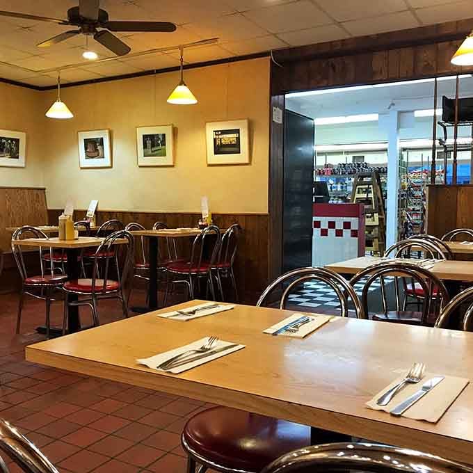 Chrome chairs, red cushions, and warm pendant lights, this dining room has been welcoming hungry St. Paul neighbors for decades.