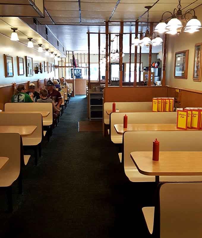 White booths, warm lights, and the quiet hum of people eating well. This is exactly what a diner should feel like.