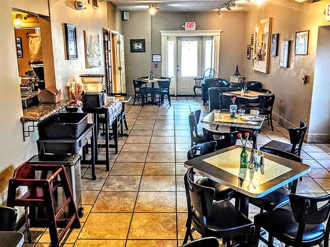 Warm tiles, dark wood, and artwork on the walls &mdash; this is the kind of dining room that slows you down in the best way.