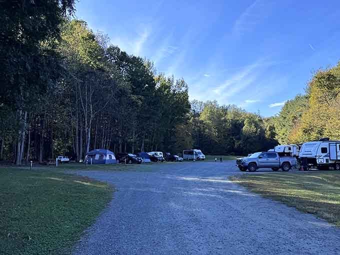 Tents, RVs, and tall trees framing it all. This campground proves that roughing it and great beer aren't mutually exclusive concepts.
