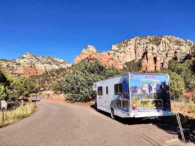 The road ahead promises something spectacular, and those canyon walls are already delivering on that promise.