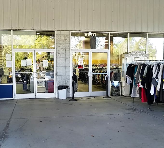 The welcoming entrance of Durham Rescue Mission Thrift Store Brier Creek, where great deals start before you even walk through the door.