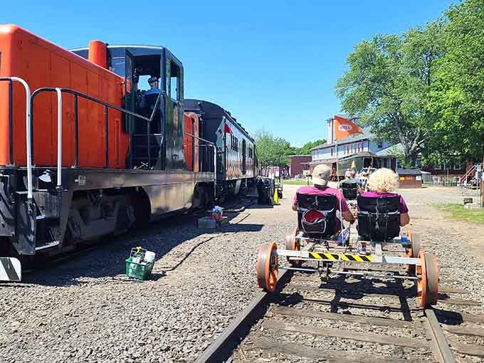 Side by side on actual train tracks, these two are having the best Saturday of their entire year.