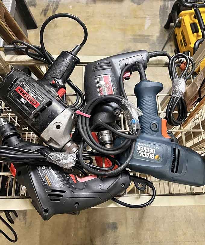 Power tools with actual heft and character, the kind that make modern versions look like they're made from recycled wishful thinking.