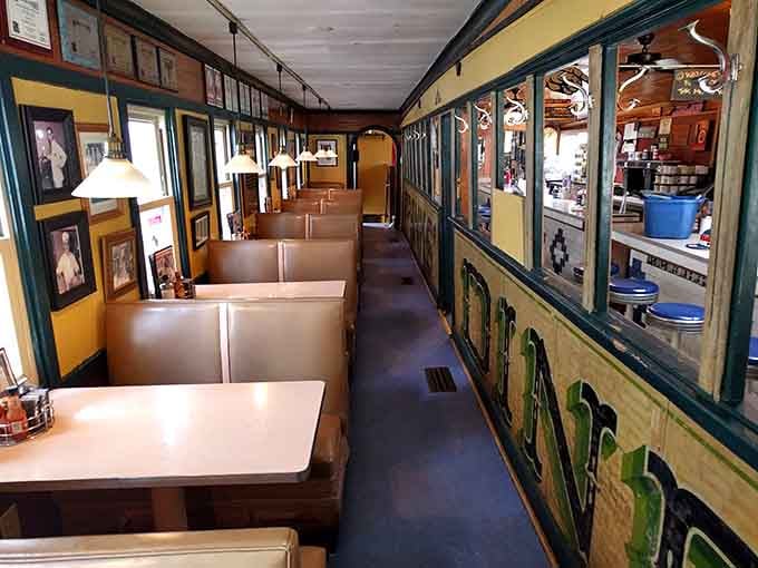 Step inside a genuine railroad dining car where every booth tells a century's worth of breakfast stories.