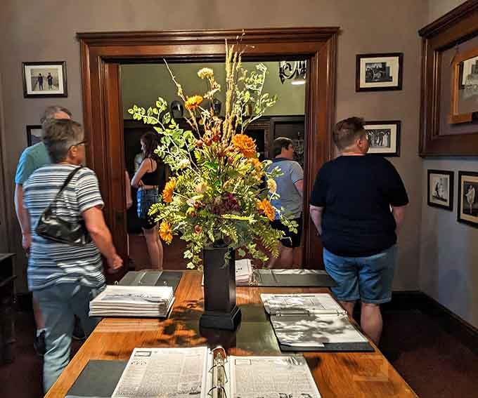 The lobby where your ghost tour begins, complete with historical displays that prove Springfield's past is anything but boring.