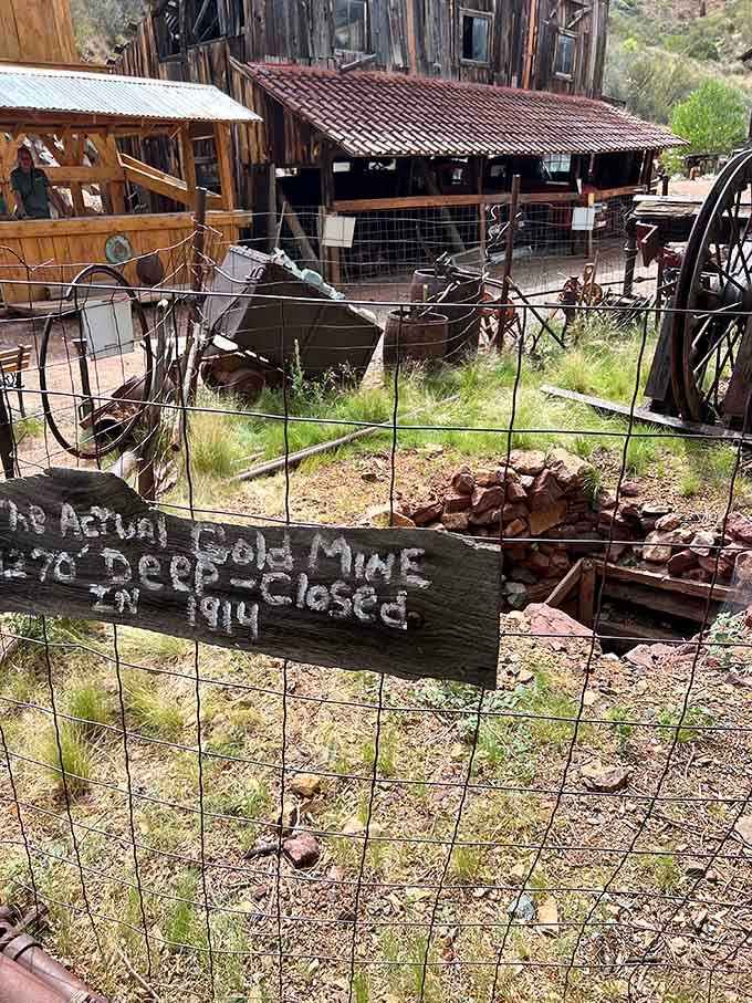 That hand-painted warning sign isn't joking around, this is where real miners once descended into darkness daily.