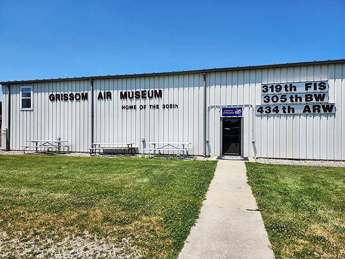 The unassuming entrance to one of Indiana's most spectacular collections of military aviation history.